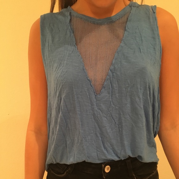 Emma & Sam | Tops | Blue Muscle Tank With Front And Back Mesh V | Poshmark